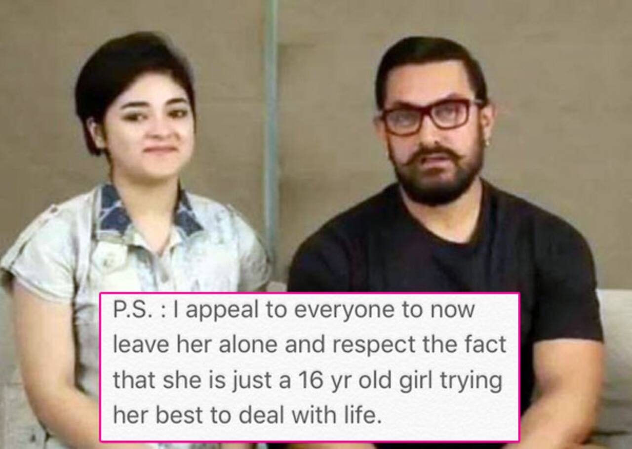 Aamir Khan Appeals Everyone To Leave His Dangal Co Star Zaira Wasim