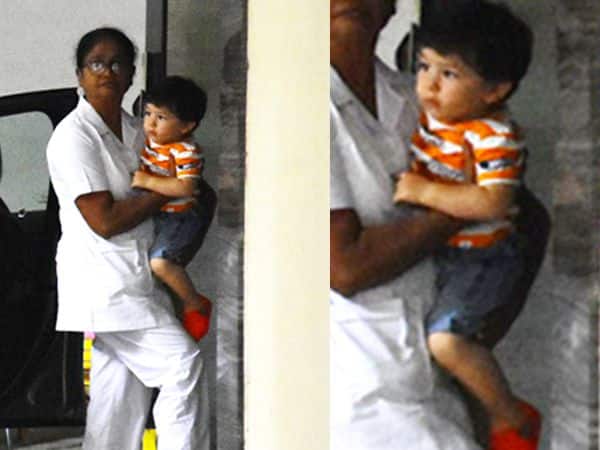 Taimur is a ray of sunshine as he steps out wearing bright orange on a ...