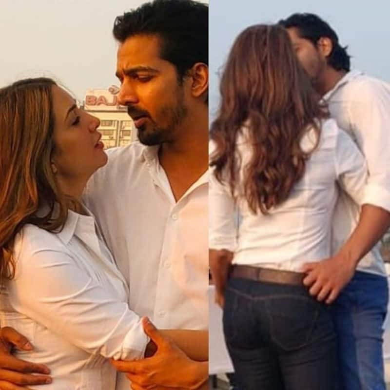 Kim Sharma and Harshvardhan Rane share a passionate kiss as they twin ...