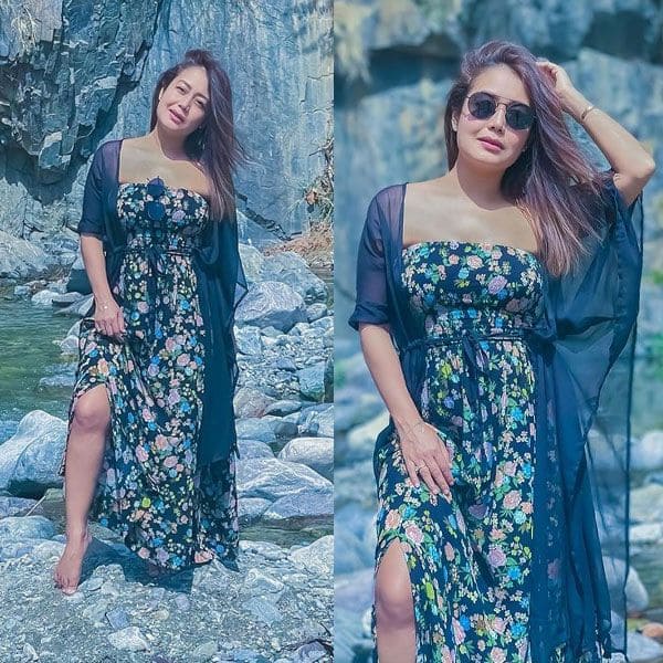 Indian Idol 12 Judge Neha Kakkars Off Shoulder Floral Blue Dress