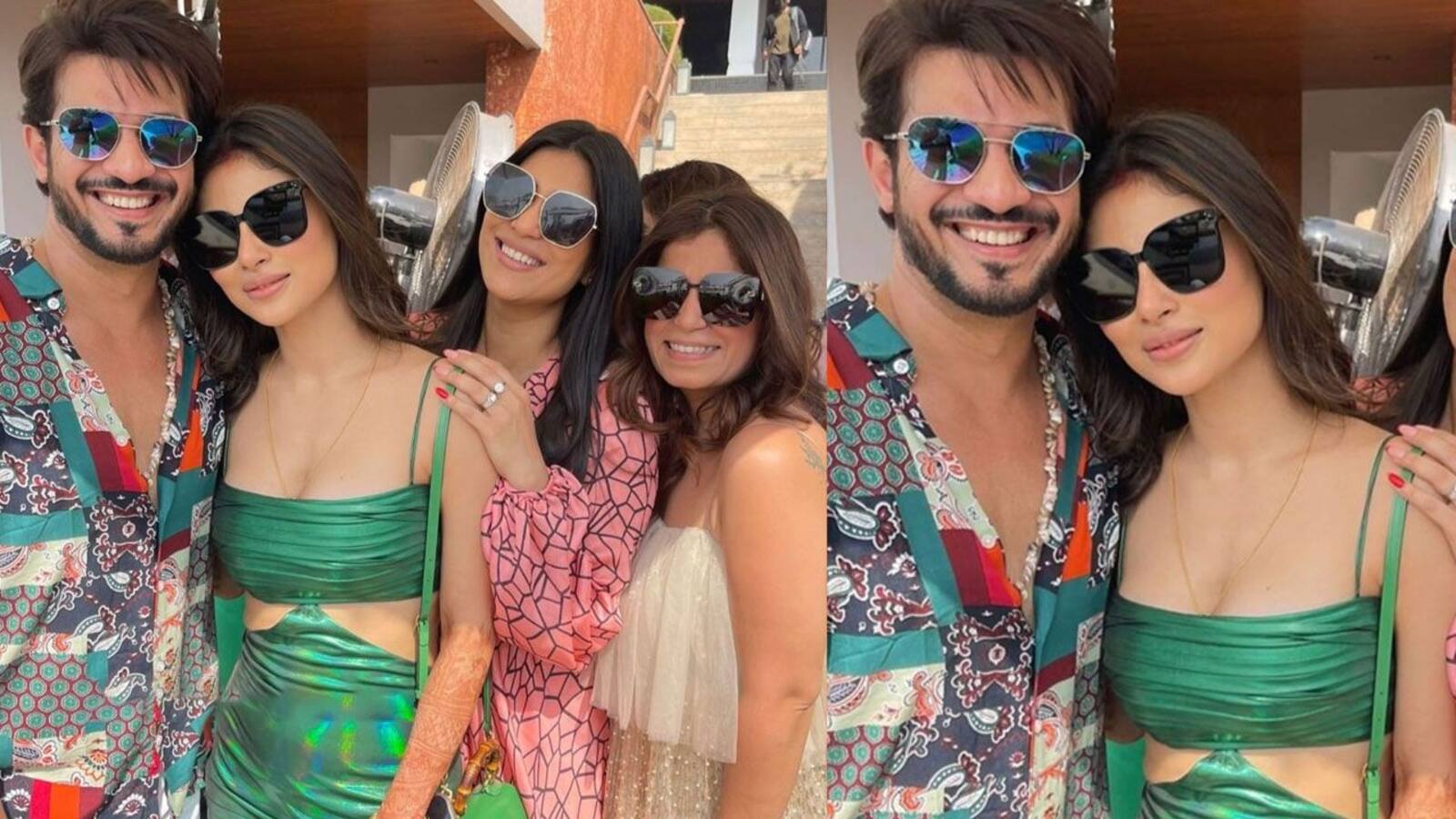 Mouni Roy radiates post marriage glow in green satin dress as she ...