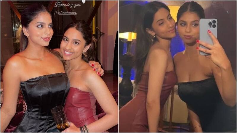 Shah Rukh Khan’s daughter Suhana Khan STUNS in a black strapless dress at cousin Alia Chhiba’s ...