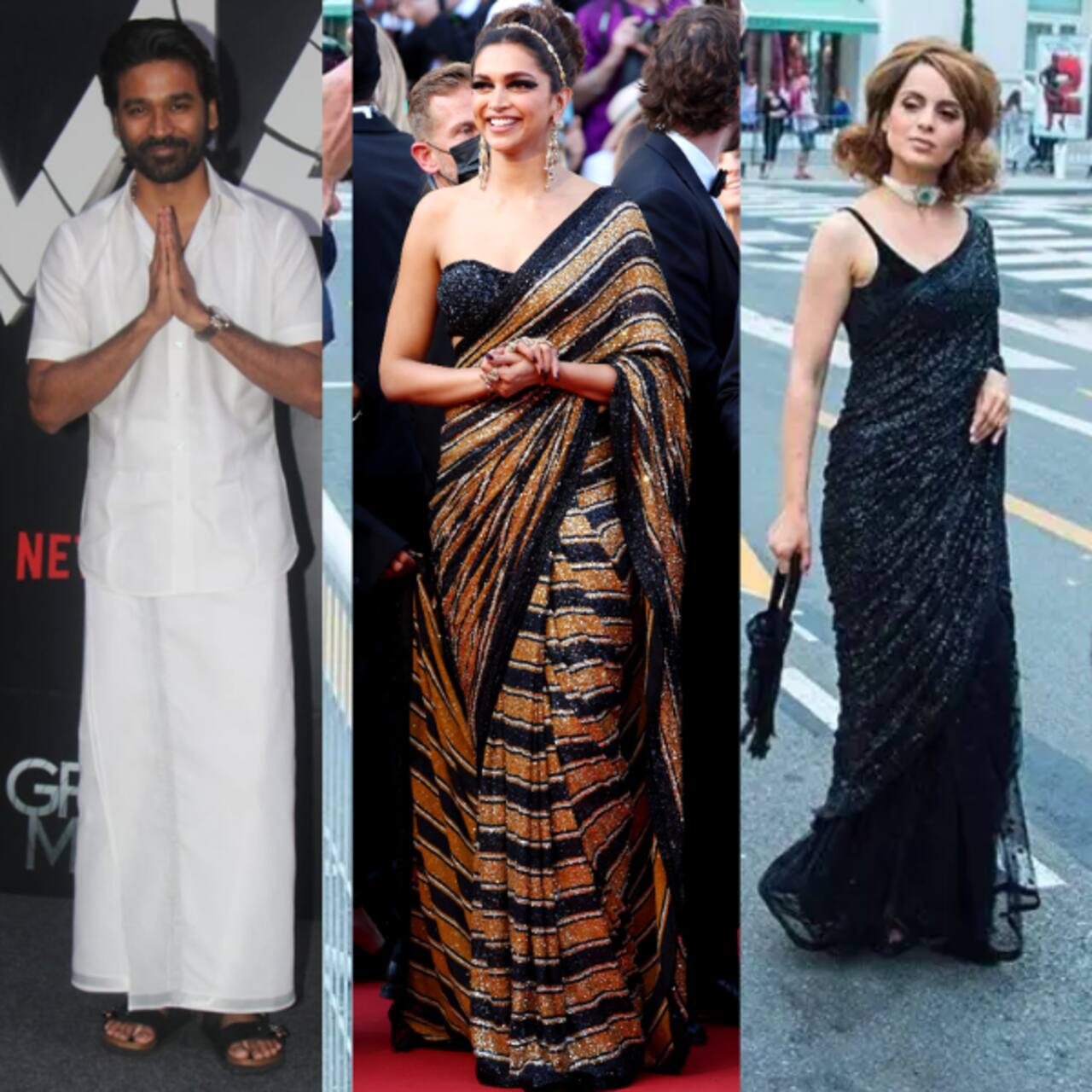 Dhanush wearing Veshti for The Gray Man premiere, Deepika Padukone ...