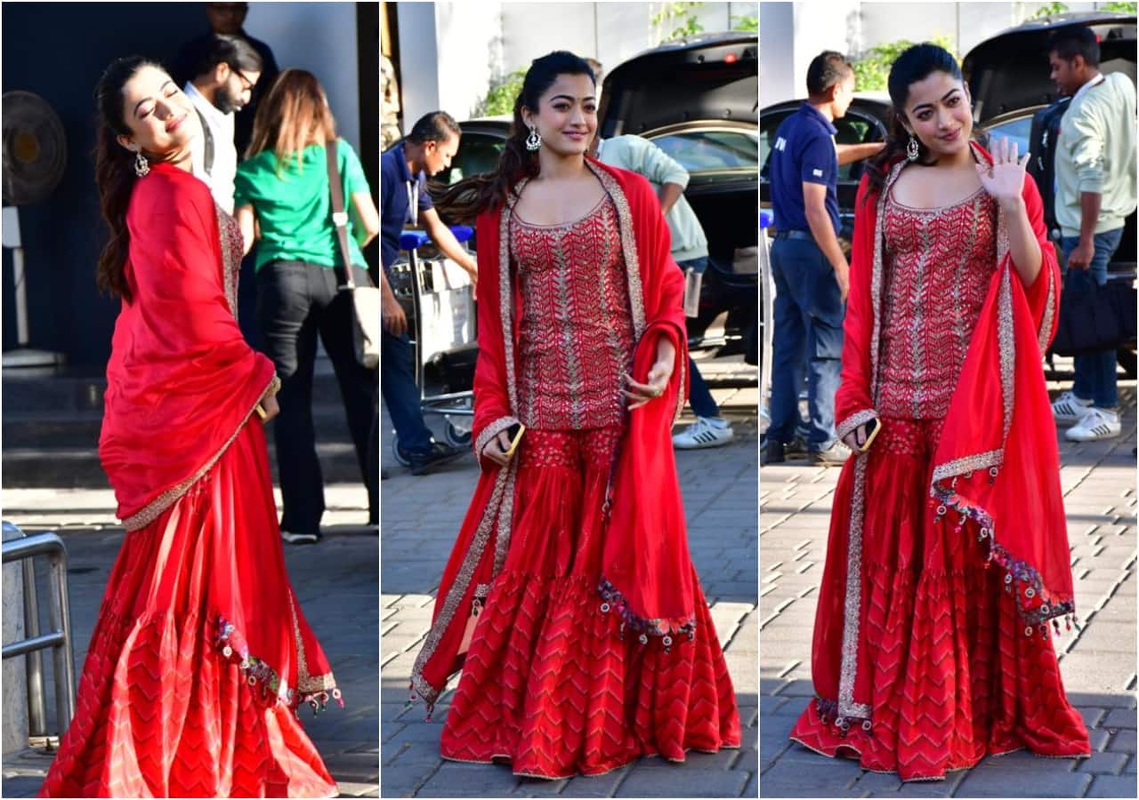 Rashmika Mandanna spotted at Mumabi Airport in red sharara dress: सुबह ...