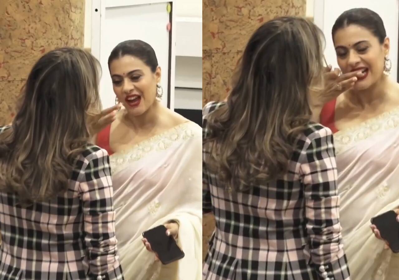 Kajol Funny Video viral Actress cleaning lipstick from her teeth watch ...