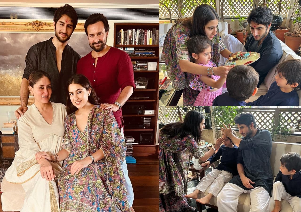 Sara Ali Khan Rakhi Photos With Ibrahim Taimur Jeh Poses With Step