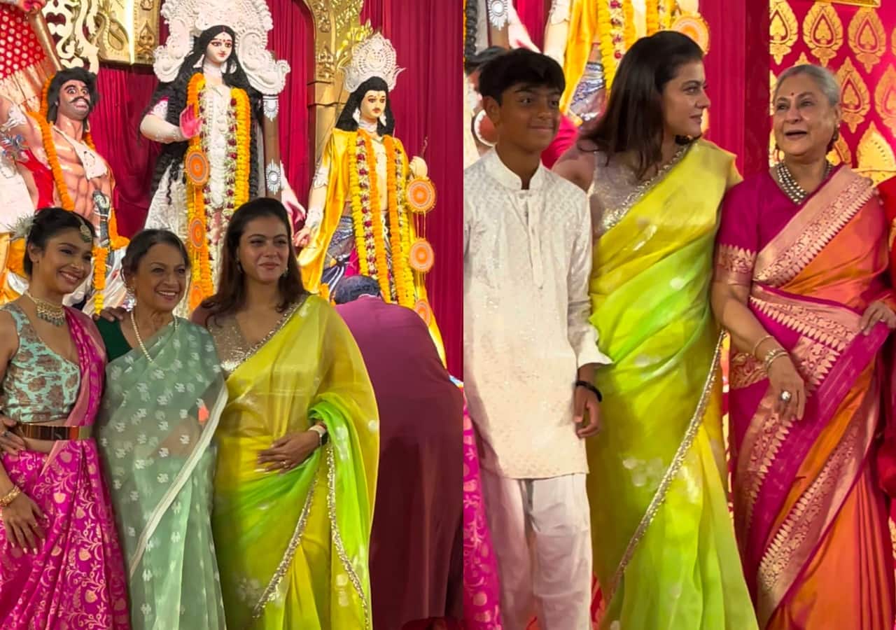 Kajol posses with Jaya Bachchan and mother Tanuja on Durga Pooja 2023 ...