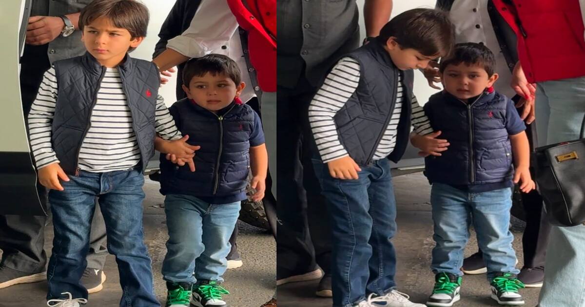 Pictures of Taimur Ali Khan holding baby brother Jeh's hand at the ...