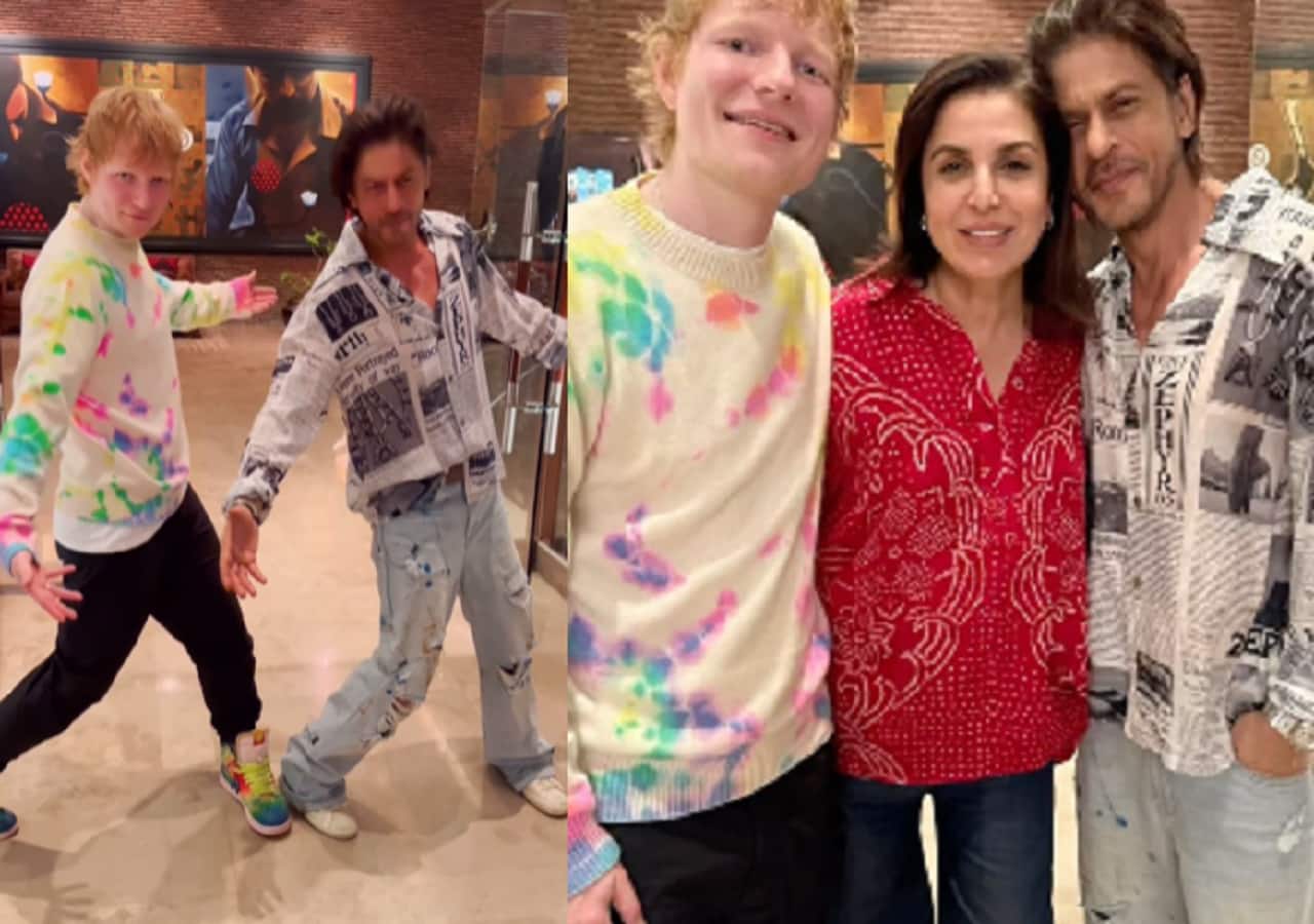 Shah Rukh Khan teaches his signature step to Ed Sheeran; Farah Khan ... Shah Rukh Khan teaches his signature step to Ed Sheeran; Farah Khan ...