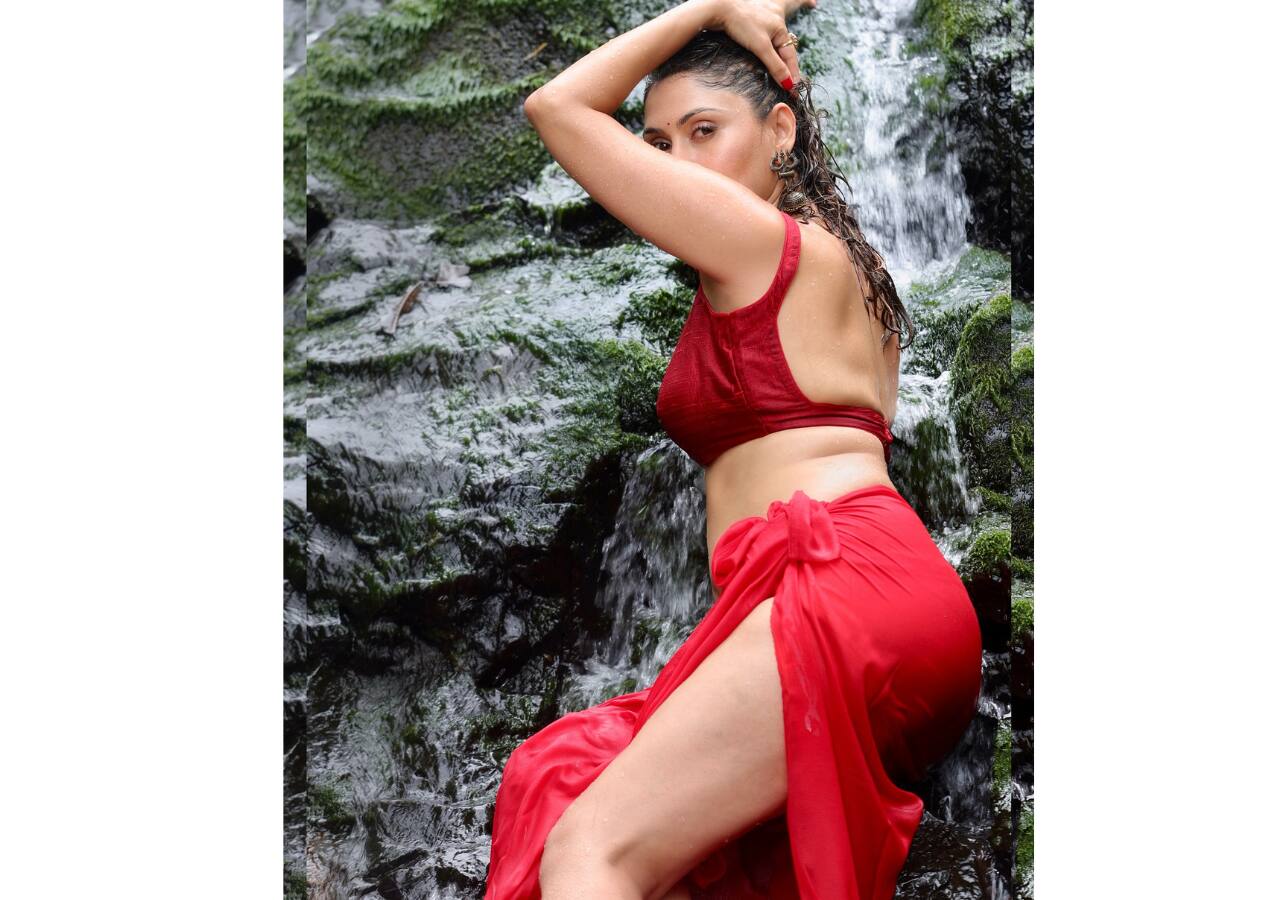 Manjari Fadnis Looks Bold And Sensuous In Read Saree Waterfall Photos Viral On Internet ...