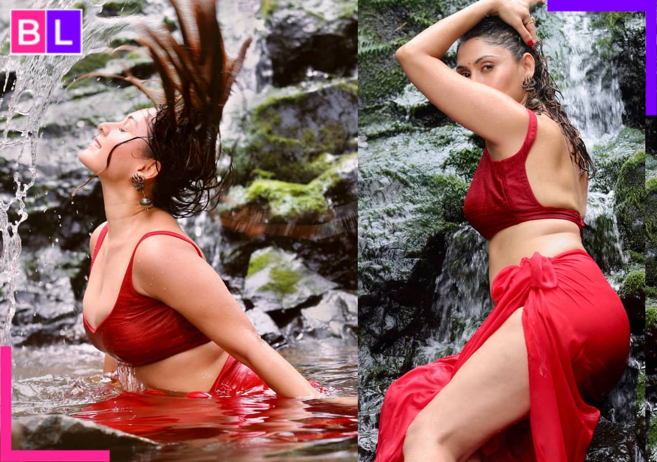 Manjari Fadnis Looks Bold And Sensuous In Read Saree Waterfall Photos Viral On Internet ...