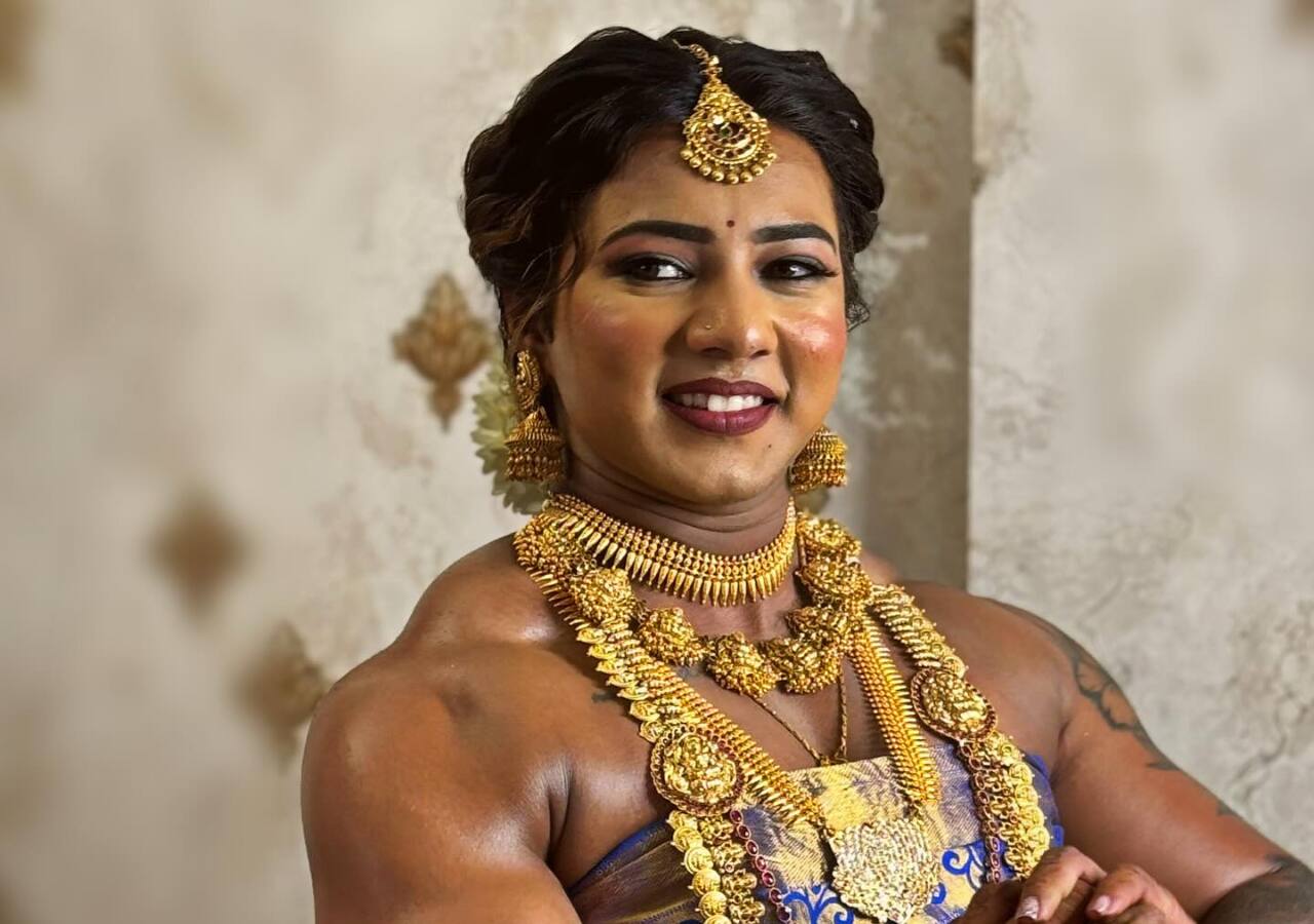 beauty with muscle: bodybuilder chitra purushottam bride look in gold ...