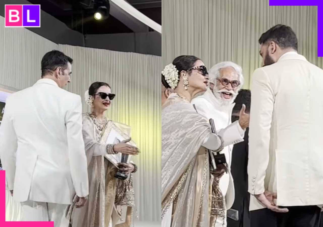 Rekha embraces Abhishek Bachchan, doesn't acknowledge Akshay Kumar at ...