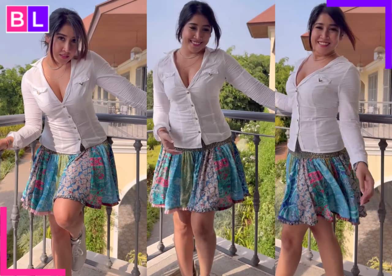 Sofia Ansari Flaunting Cleavage In White Shirt With short Skirt photos ...