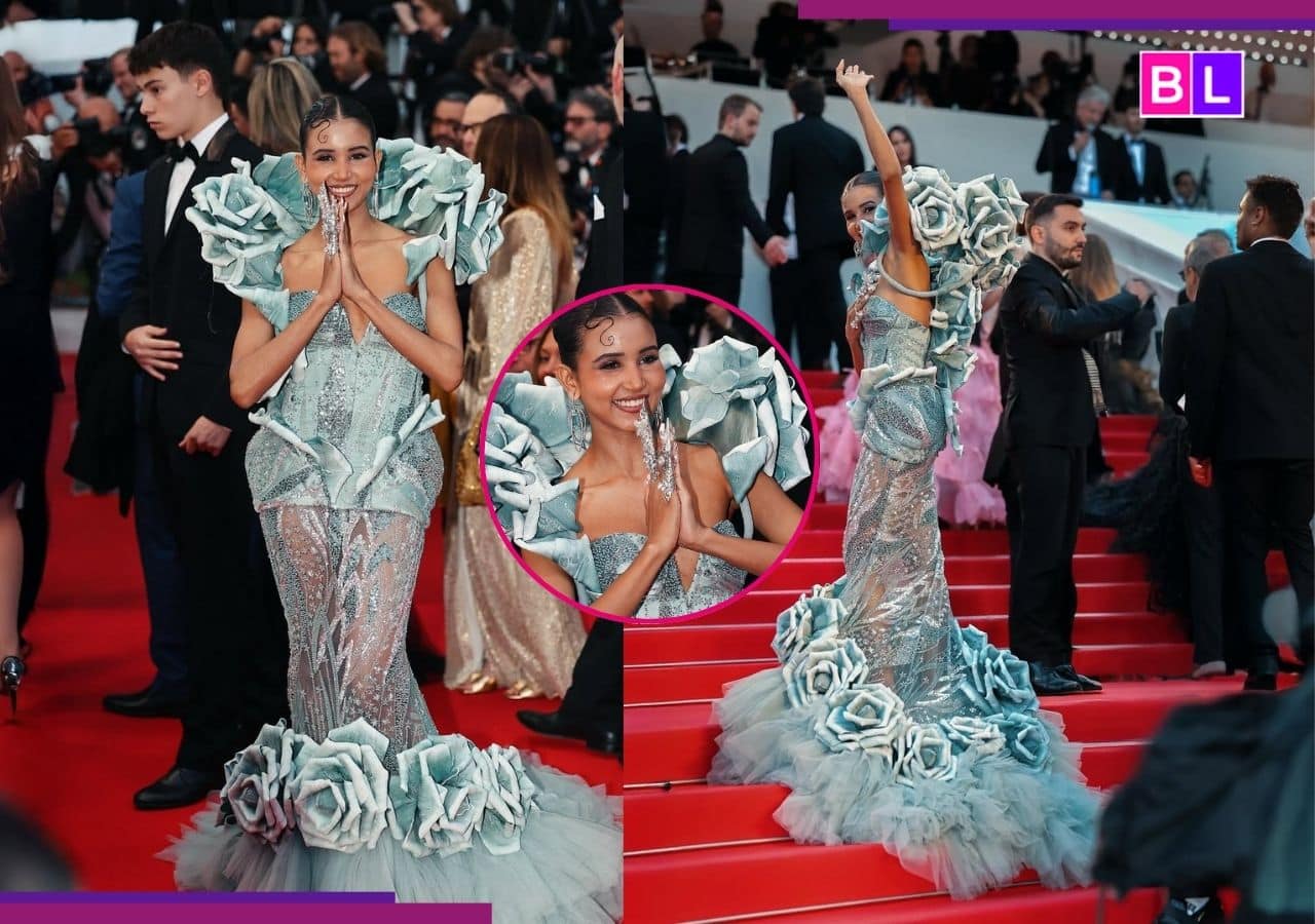 Fashion influencer Nancy Tyagi look wearing Frosted Blue colored gown ...