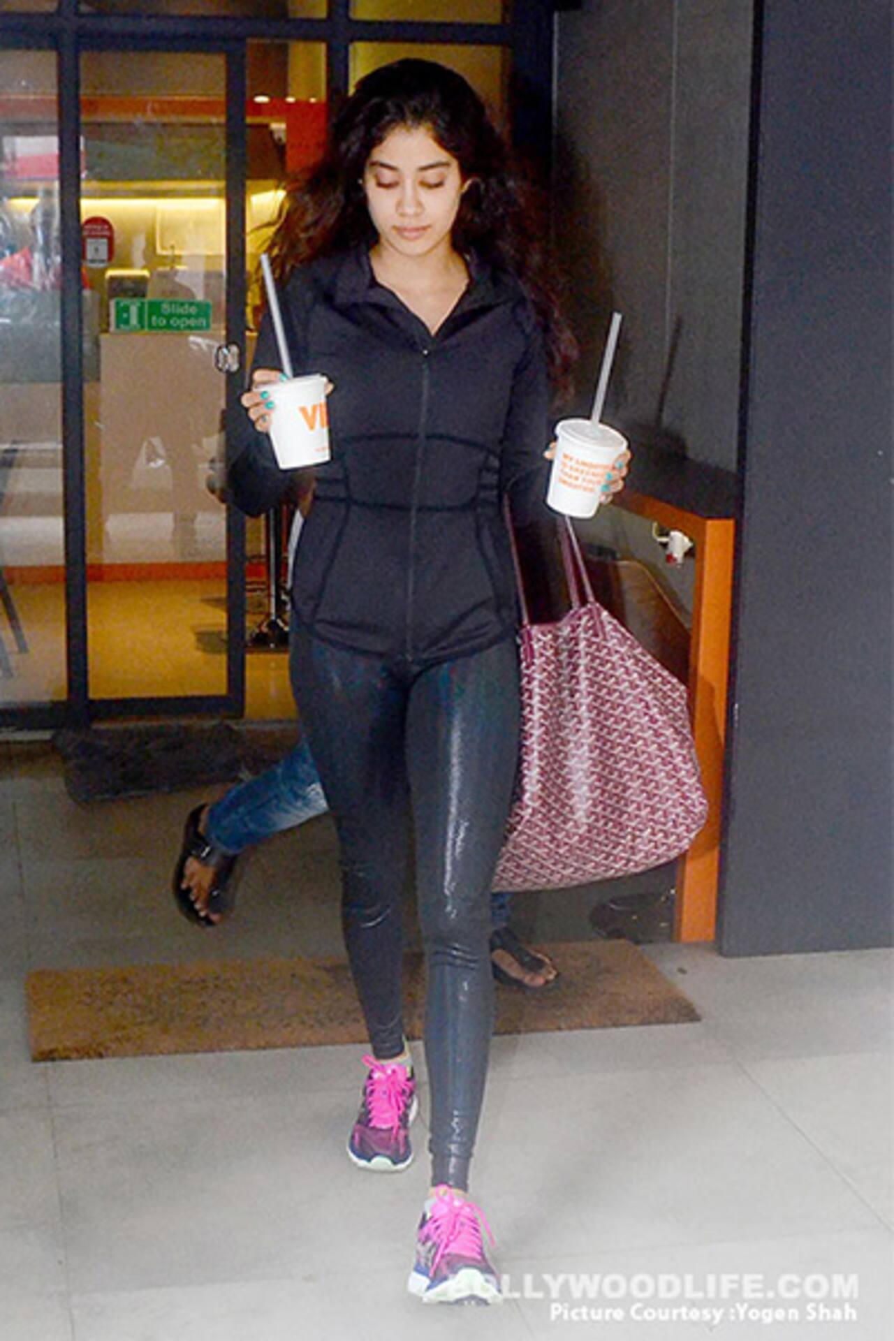 Jhanvi Kapoor in a shiny black gym attire – Yay or Nay?